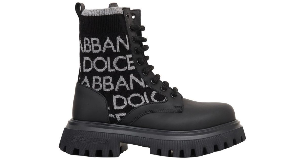 Dolce & Gabbana Logo-Lettering Leather Ankle Boots in Black | Lyst