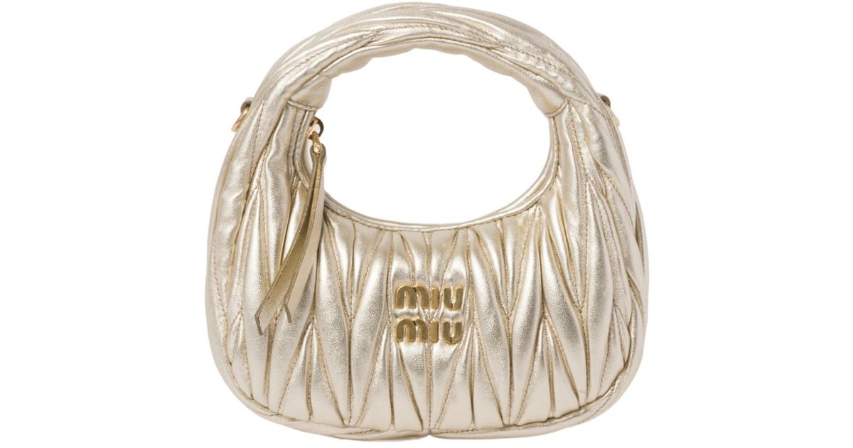 Miu Miu Wander Matelassé Nappa Leather Hobo Mini-Bag in White | Lyst