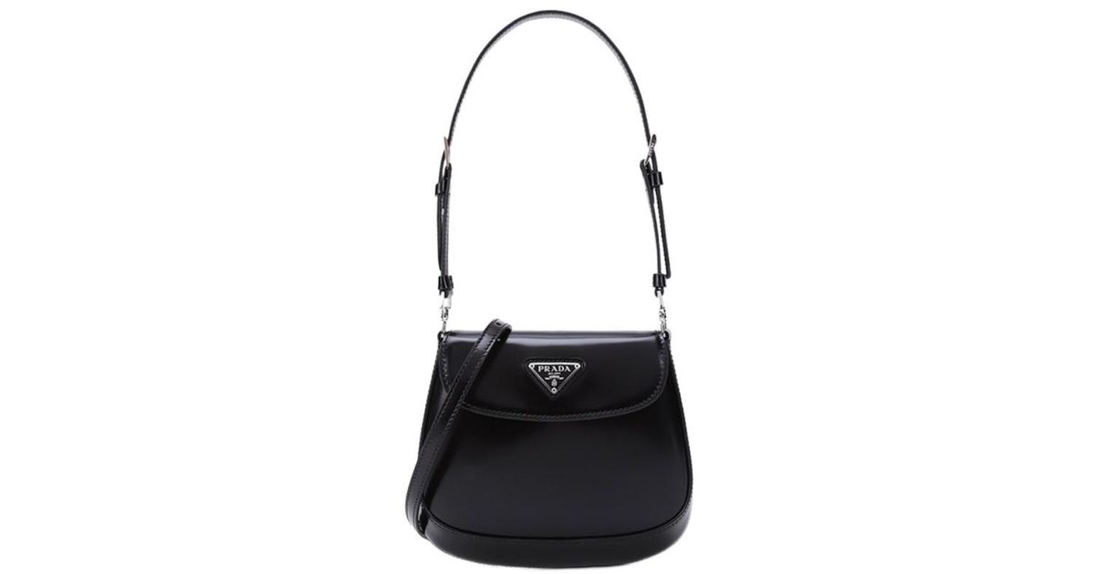 Prada Cleo Glossy Leather Mini Logo Shoulder Bag in Black | Lyst