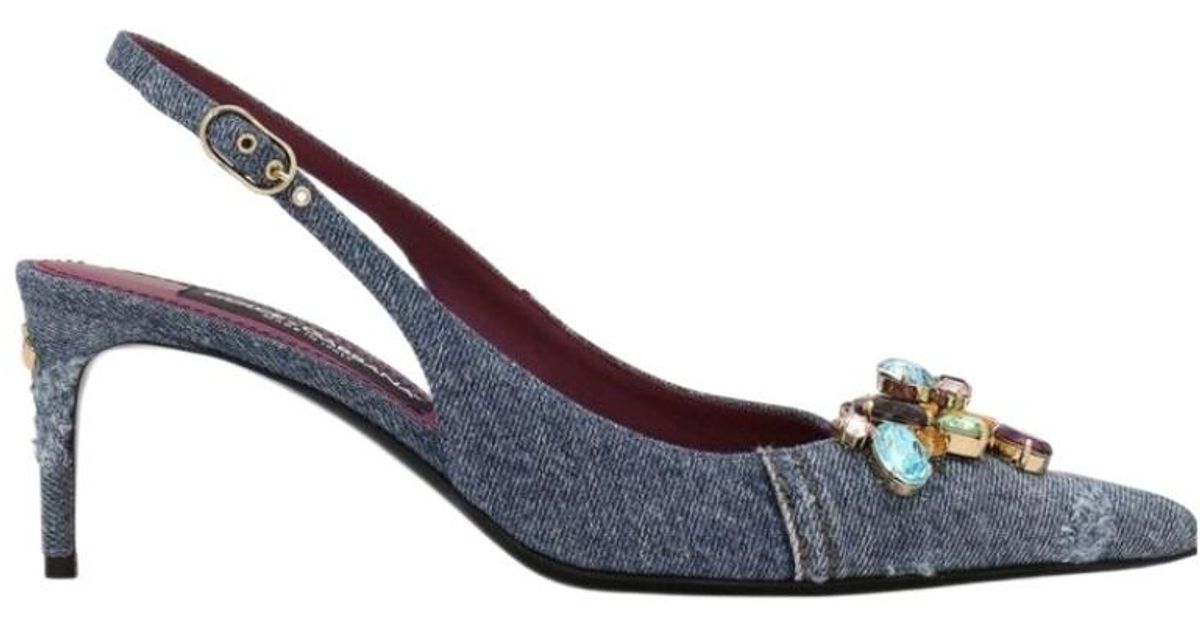 Dolce & Gabbana Crystal-Embellished Denim Slingback Pumps in Blue | Lyst