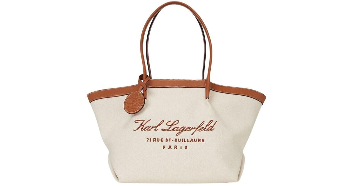 Karl Lagerfeld Medium Hotel Karl Canvas Tote Bag in Natural | Lyst