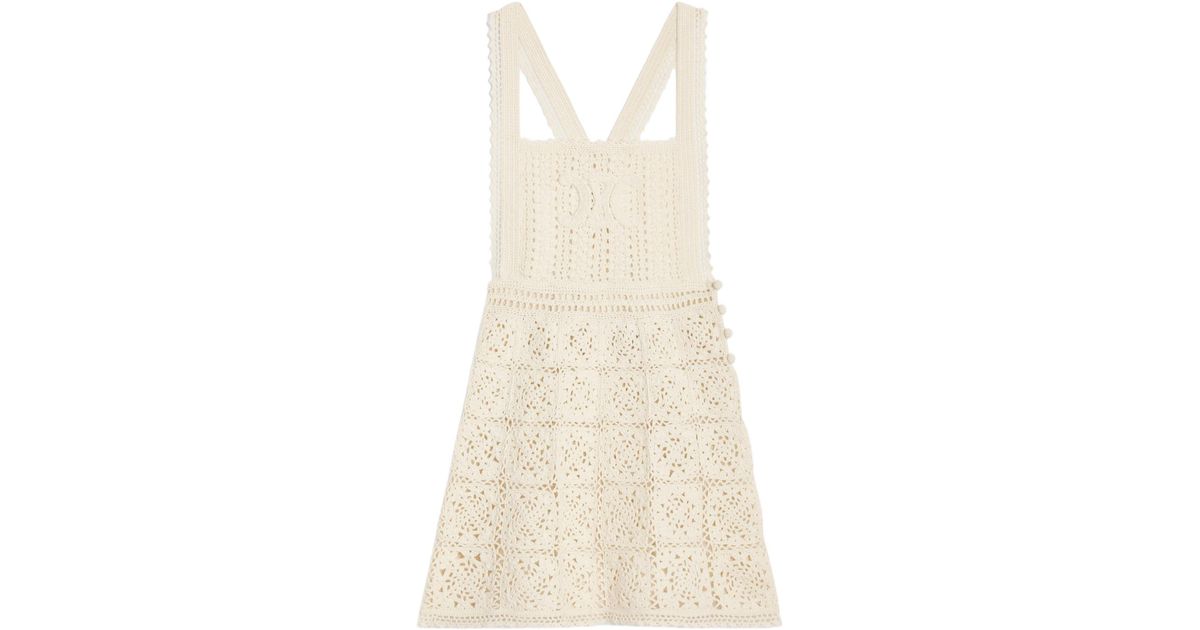 Celine Triomphe Crochet Mini Dress in Natural | Lyst