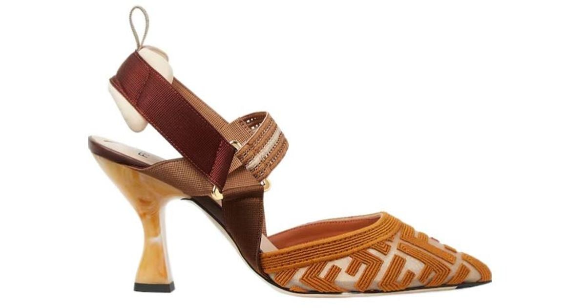 Fendi Colibrì Ff High-Heel Slingback Pumps in Brown | Lyst