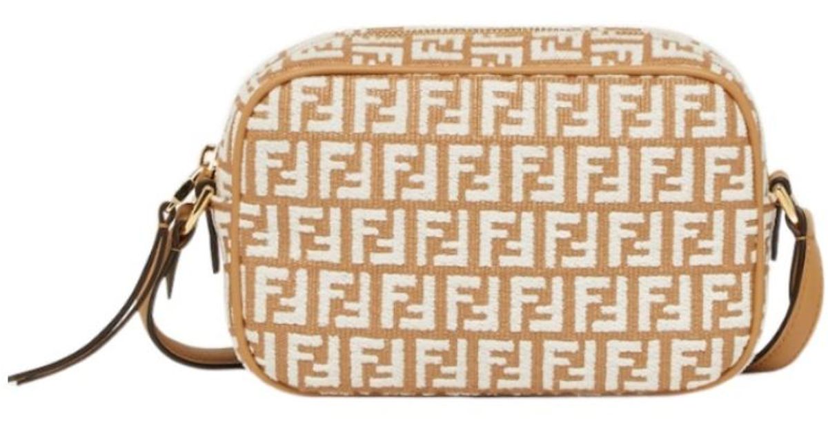Fendi Raffia Mini Bag With Tapestry Fabric Ff Motif in Metallic | Lyst