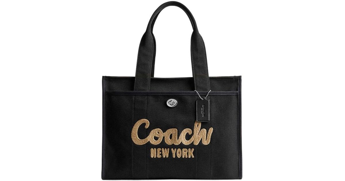 COACH Logo-Embroidered Canvas Tote Bag in Black | Lyst