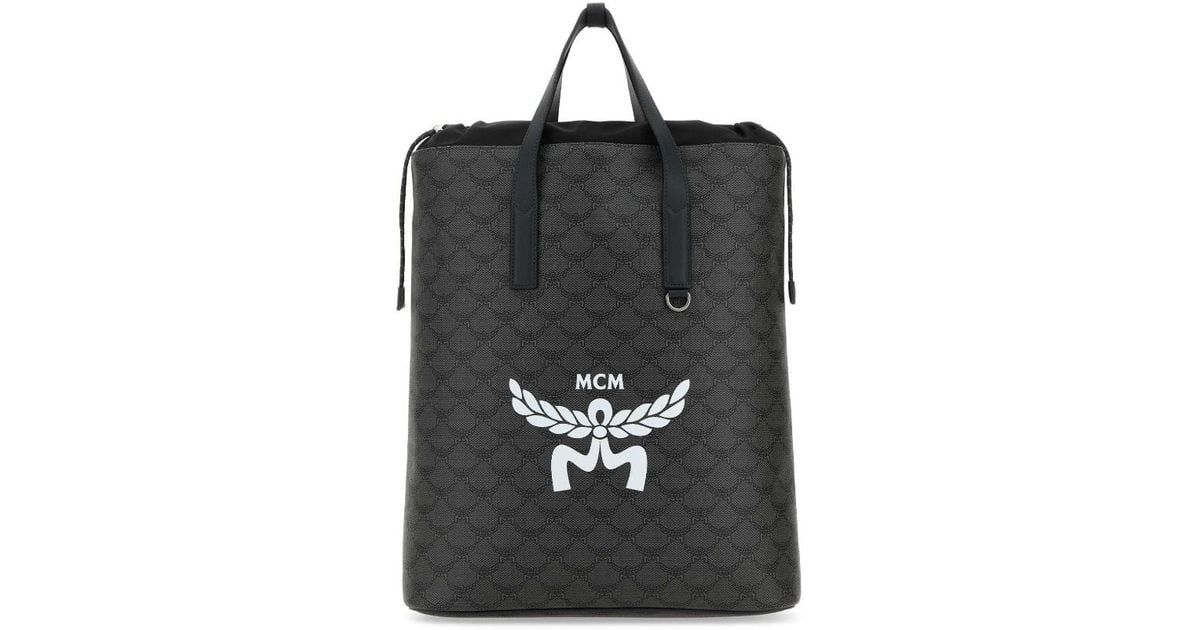 MCM Medium Himmel Lauretos Logo Printed Backpack in Black | Lyst