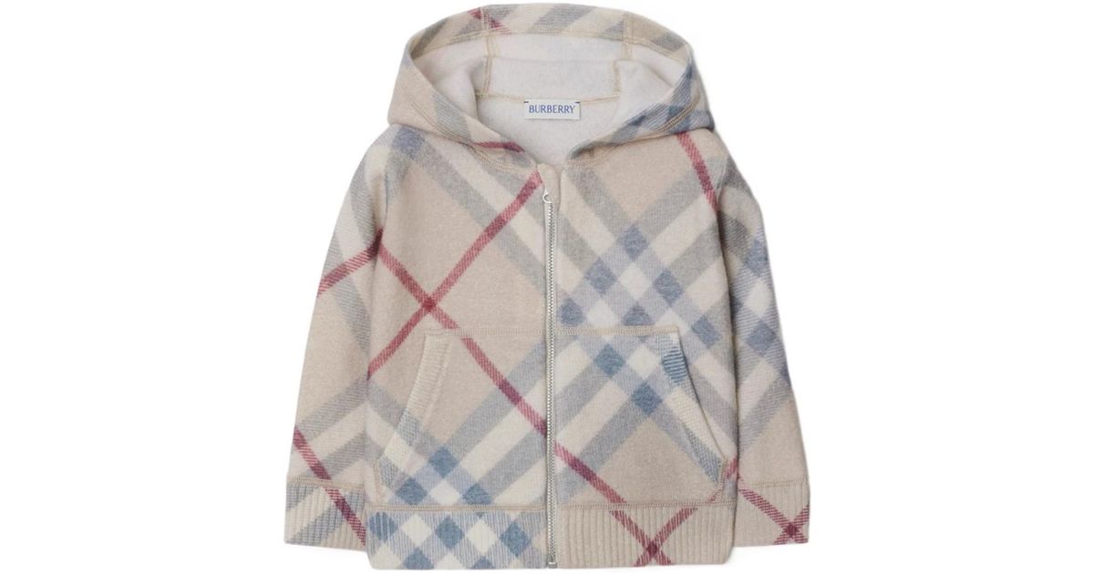 Burberry Check-Pattern Zip-Up Hoodie in Gray | Lyst