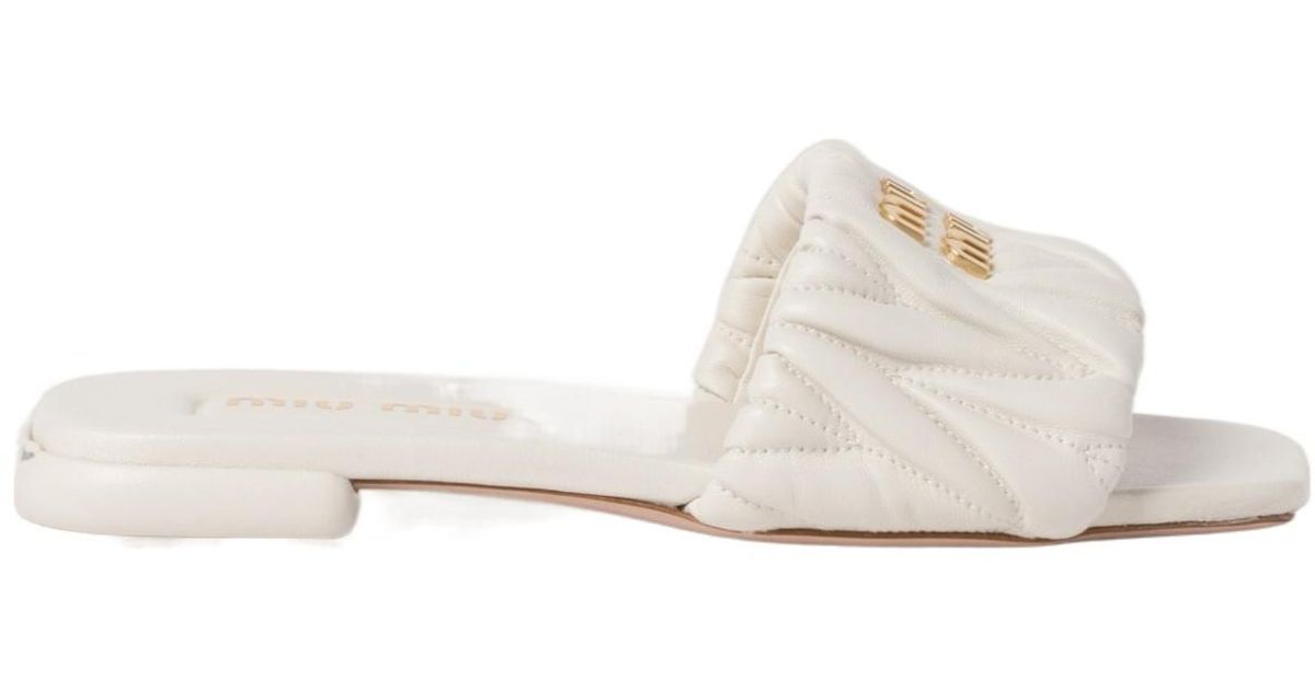 Miu Miu Matelassé Nappa Leather Slides in White | Lyst
