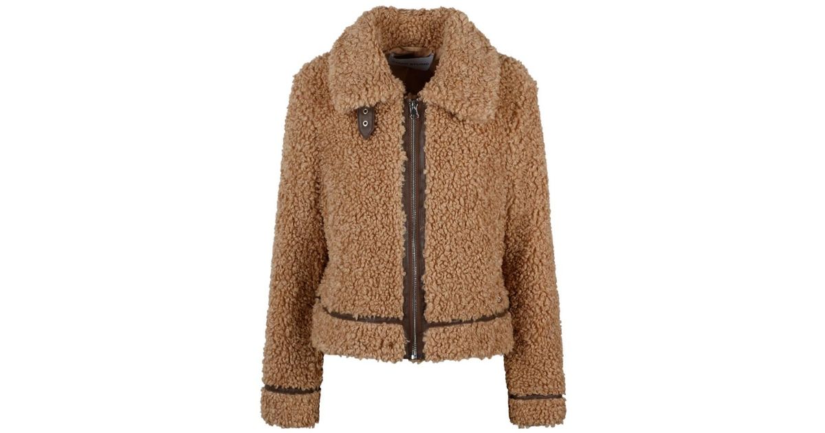 Stand Studio Zip-Up Faux-Shearling Jacket in Brown | Lyst
