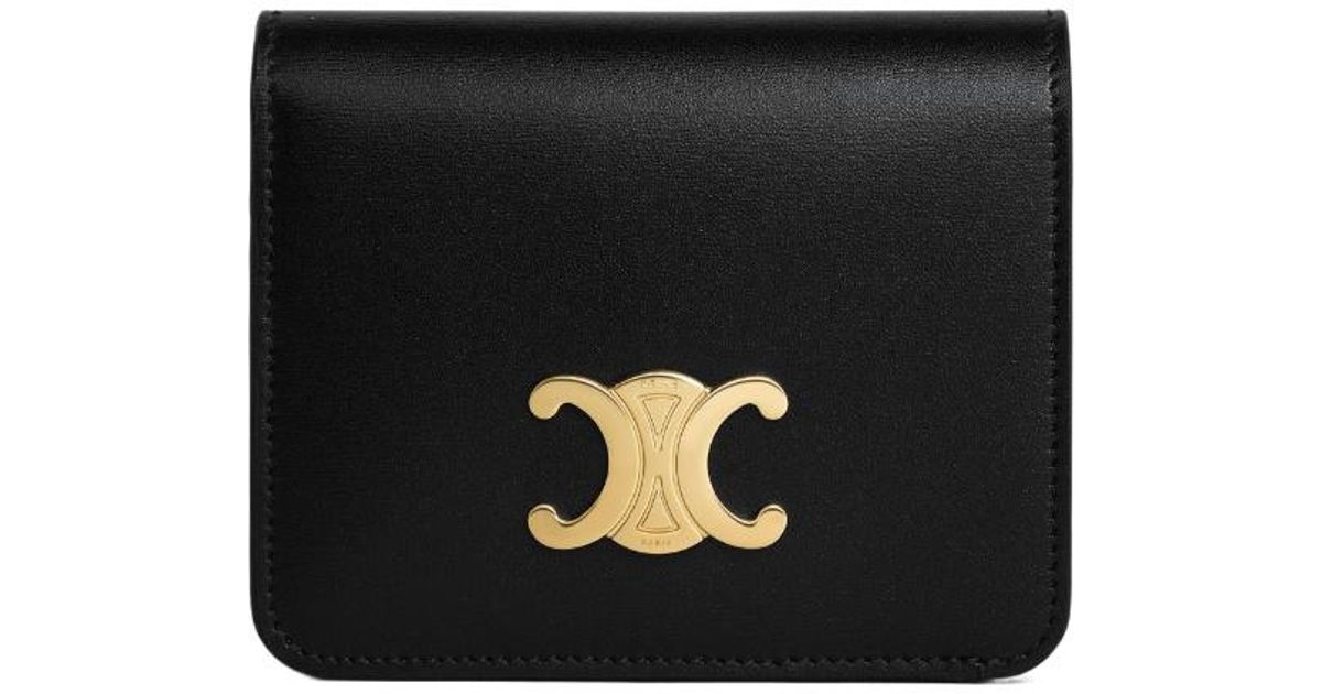 Celine Triomphe Logo Wallet in Black | Lyst