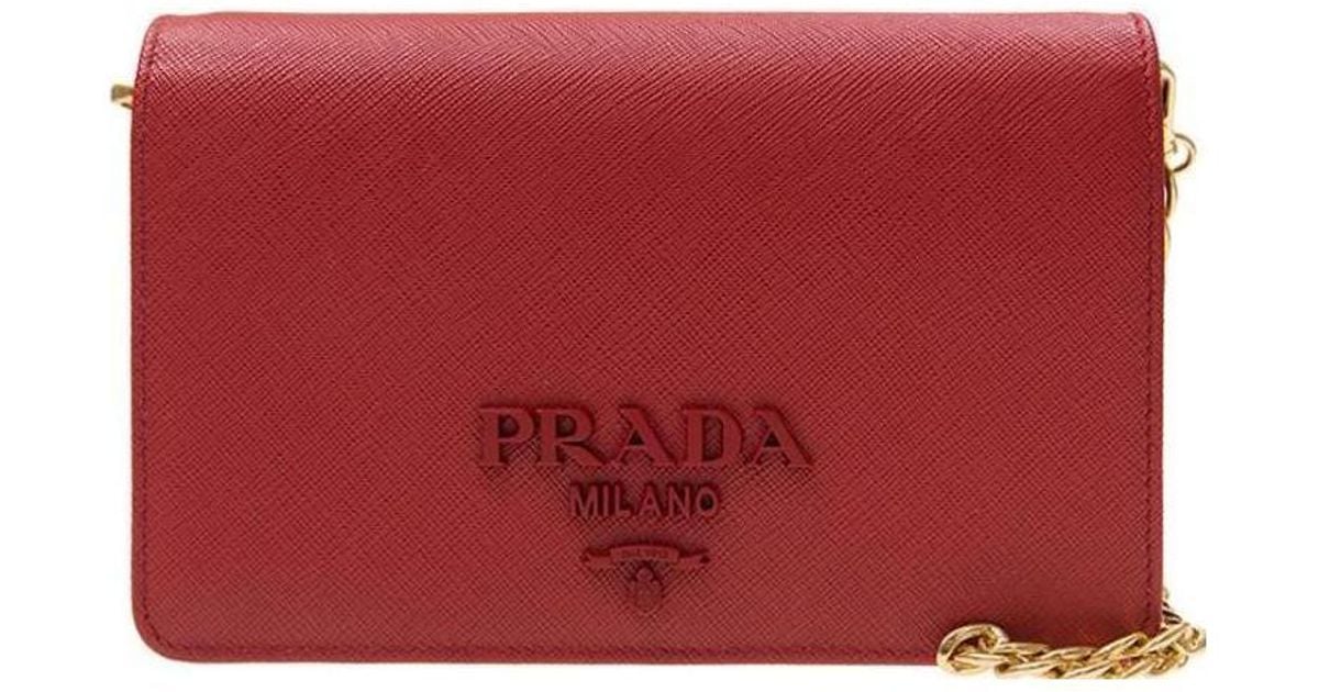 Prada Logo Sign Chain Shoulder Bag in Red | Lyst