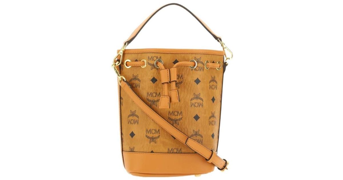 MCM Allover Monogram Pattern Drawstring Bucket Bag | Lyst