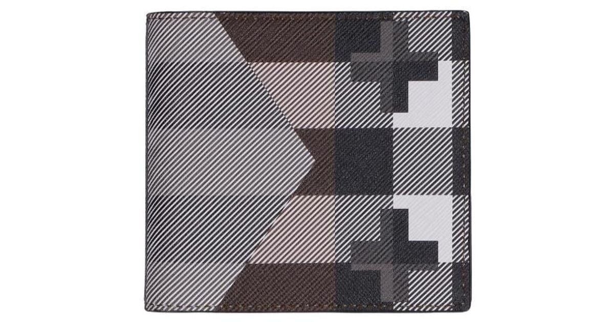 Burberry Double Folded Purse With Checkered Pattern in Gray for Men | Lyst
