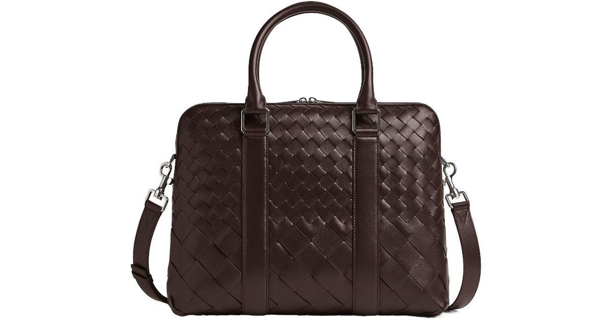 Bottega Veneta Small Intreciato Leather Briefcase in Brown for Men | Lyst