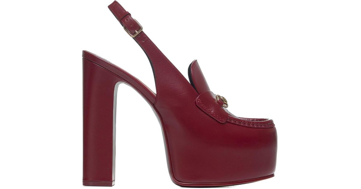 Gucci Horsebit Platform Loafer Slingback in Red | Lyst