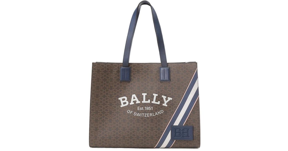 Bally Logo Pattern Handbag in Brown | Lyst
