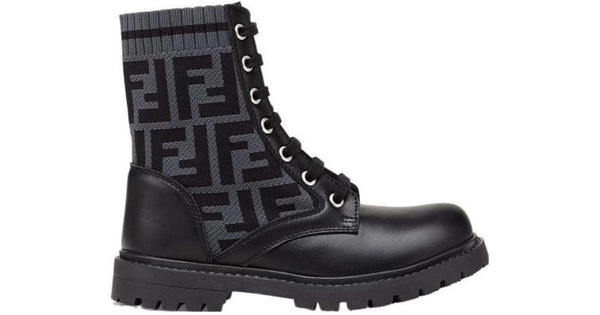Fendi Ff-Motif Lace-Up Boots in Black | Lyst