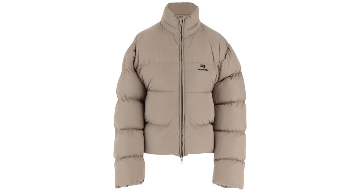 Balenciaga Logo Printed Zip-Up Puffer Jacket in Brown | Lyst