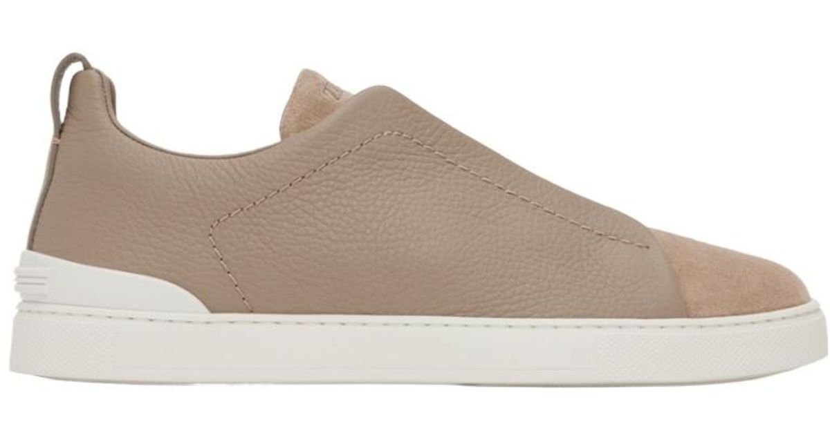 ZEGNA Tripe Stitch Leather Sneakers in Brown for Men | Lyst