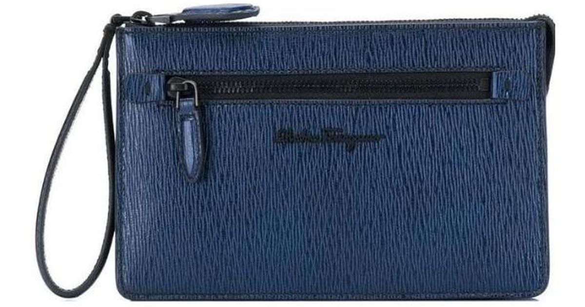 Ferragamo Zipper Clutch in Blue for Men | Lyst
