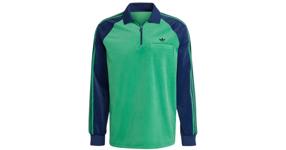 adidas Originals 70S Velvet Polo Shirt in Green for Men | Lyst