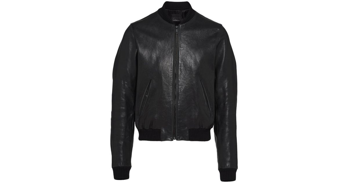 Prada Logo-Patch Leather Bomber Jacket in Black for Men | Lyst