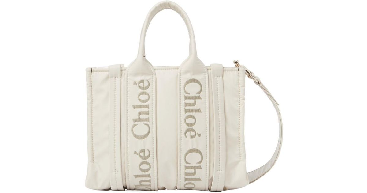 Chloé Small Woody Logo-Embroidered Tote Bag in Natural | Lyst