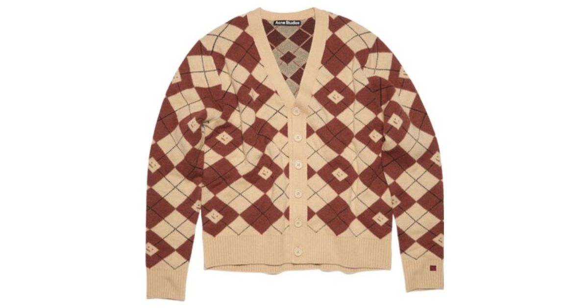 Acne Studios Logo-Appliqué Diamond-Pattern Cardigan in Brown for Men | Lyst