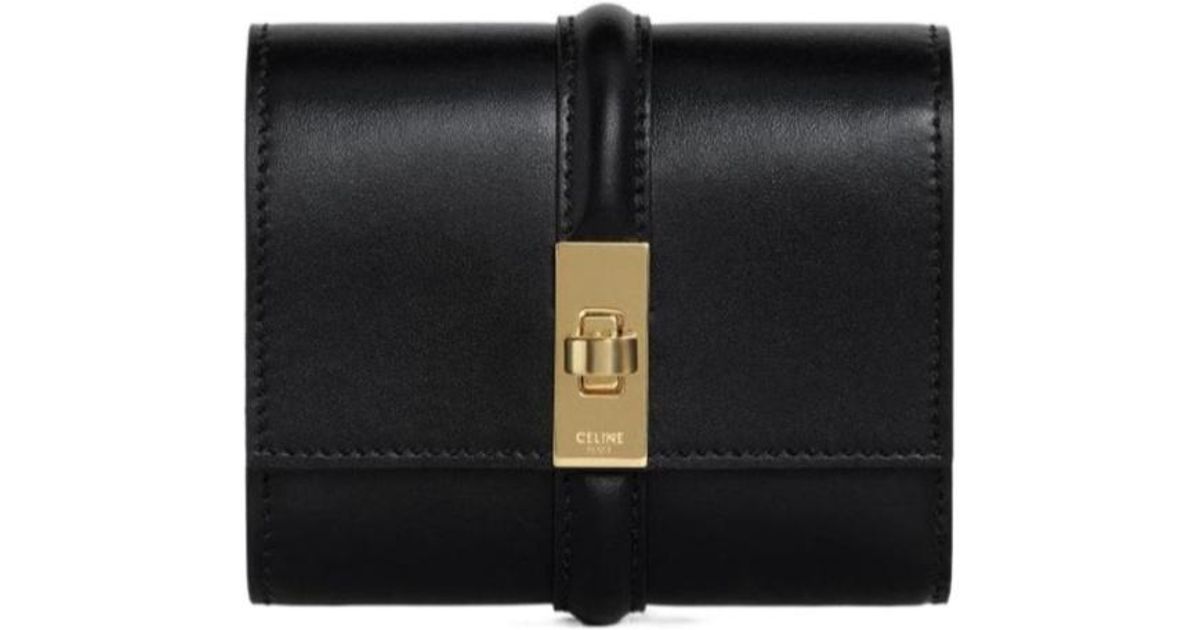 Celine Shiny Calfskin Wallet in Black | Lyst