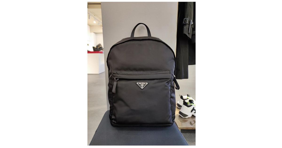 Prada Logo Backpack in Black for Men | Lyst