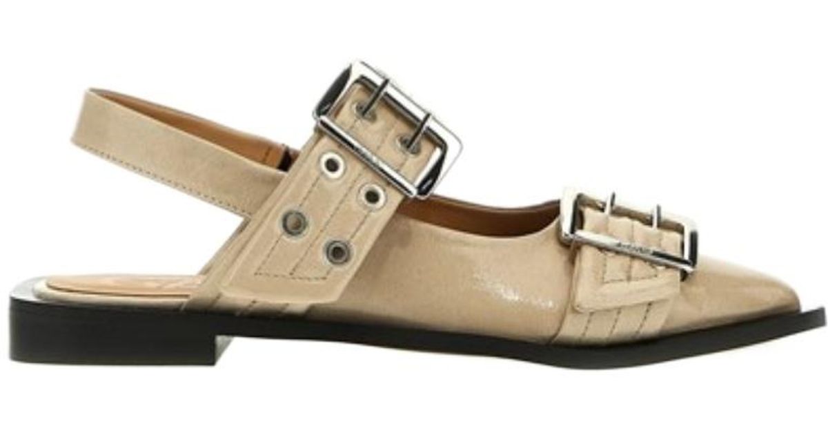 Ganni Slingback Leather Ballerina Shoes in Metallic | Lyst