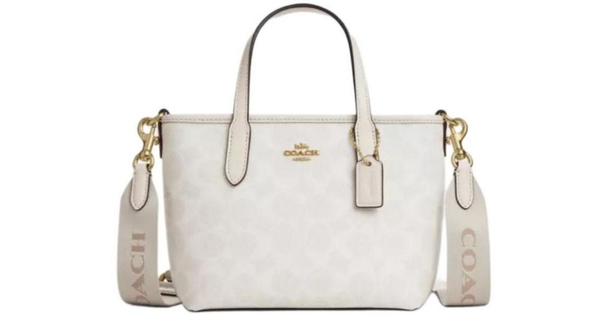 COACH Mini Pattern Shoulder Bag in White | Lyst