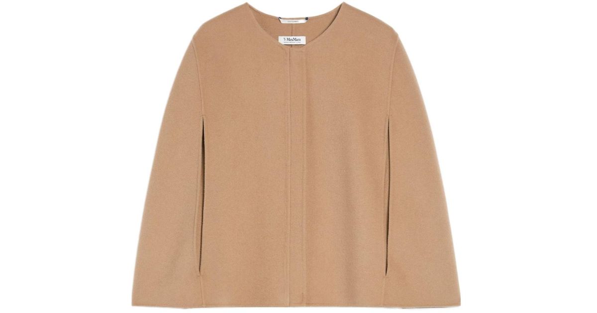 Max Mara Wool Draped Cloak in Natural | Lyst