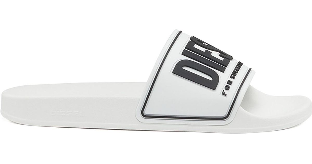 DIESEL Logo-Strap Slides in White for Men | Lyst