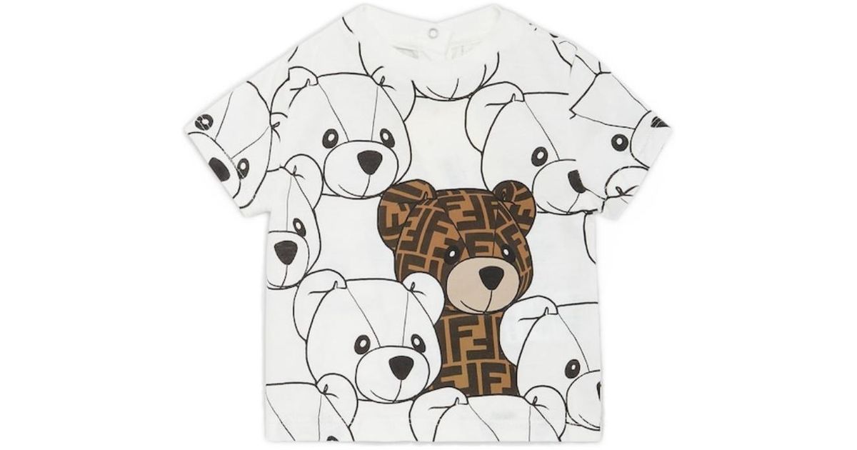 Fendi Teddy Bear-Print Cotton T-Shirt in White | Lyst