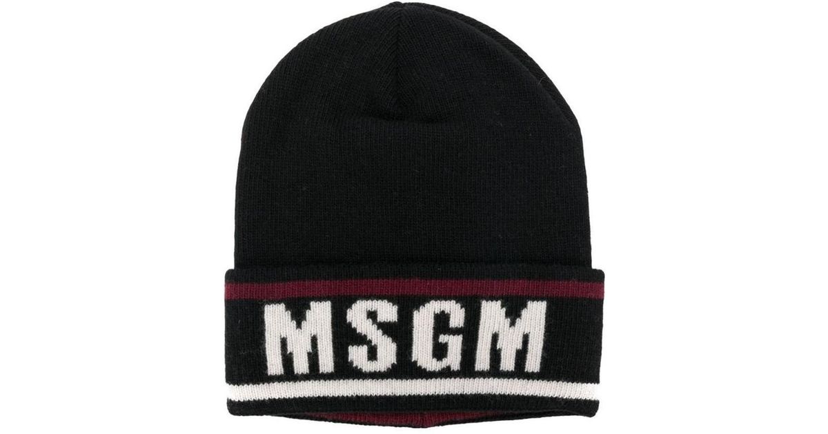 MSGM Logo Knitted Cold Cap in Black for Men | Lyst