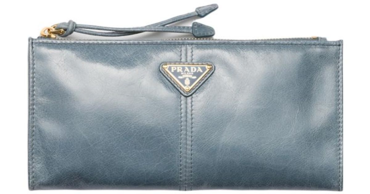 Prada Leather Pouch in Blue | Lyst