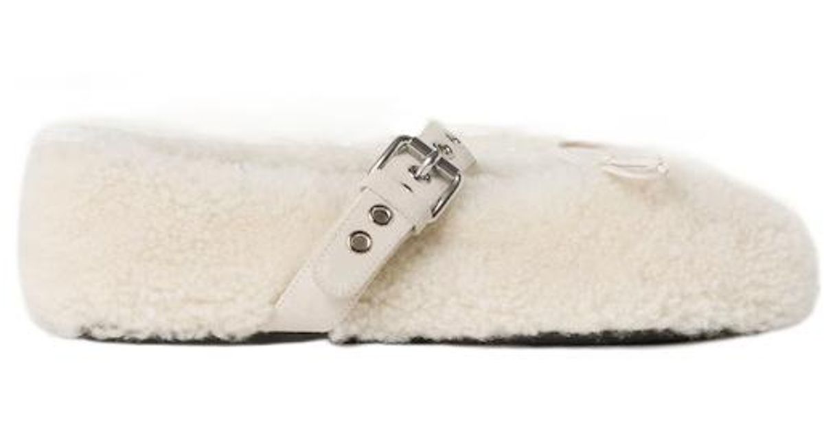 Miu Miu Shearling Ballet Flats in White | Lyst
