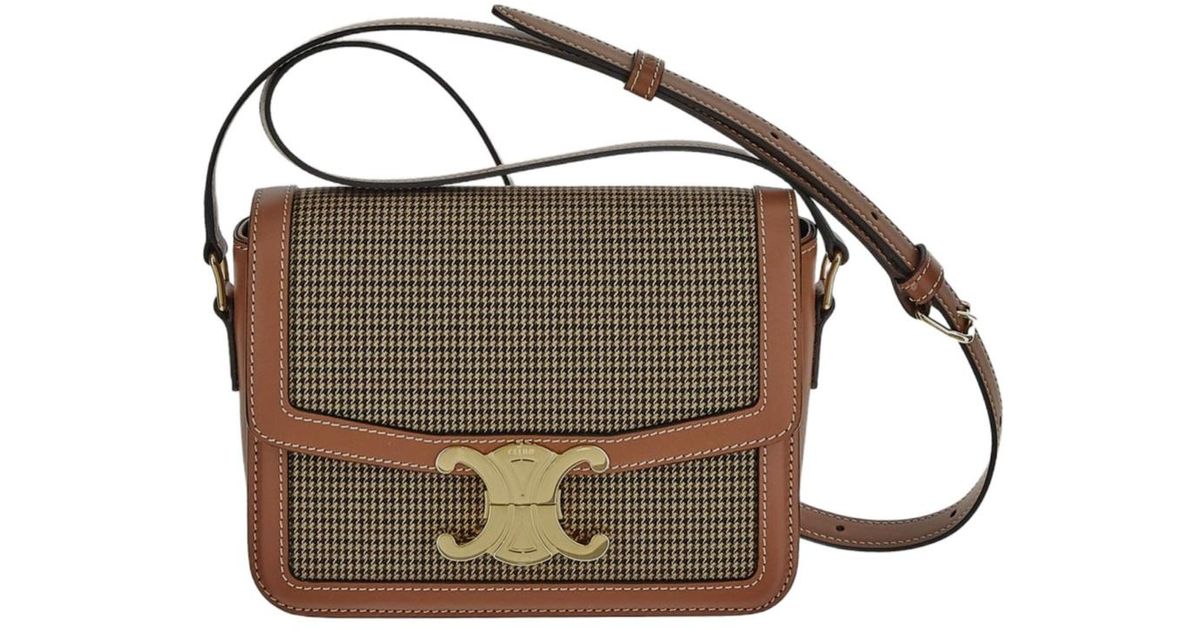 Celine Logo Flip Shoulder Bag in Brown | Lyst