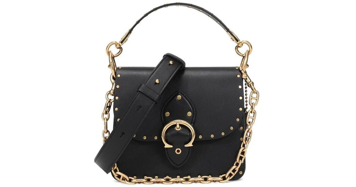 COACH Rivet Detail Shoulder Bag in Black | Lyst