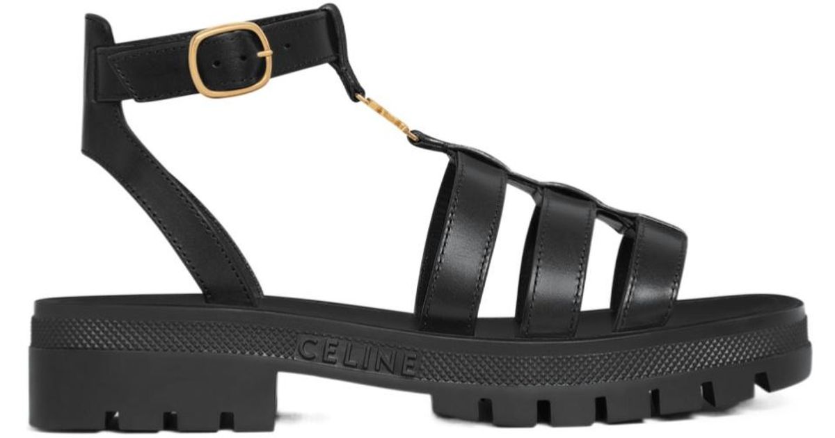 Celine Clea Triomphe Gladiator Sandal in Black | Lyst