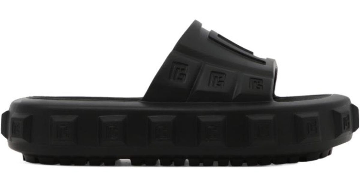 Balmain Embossed-Logo Detail Slides in Black for Men | Lyst