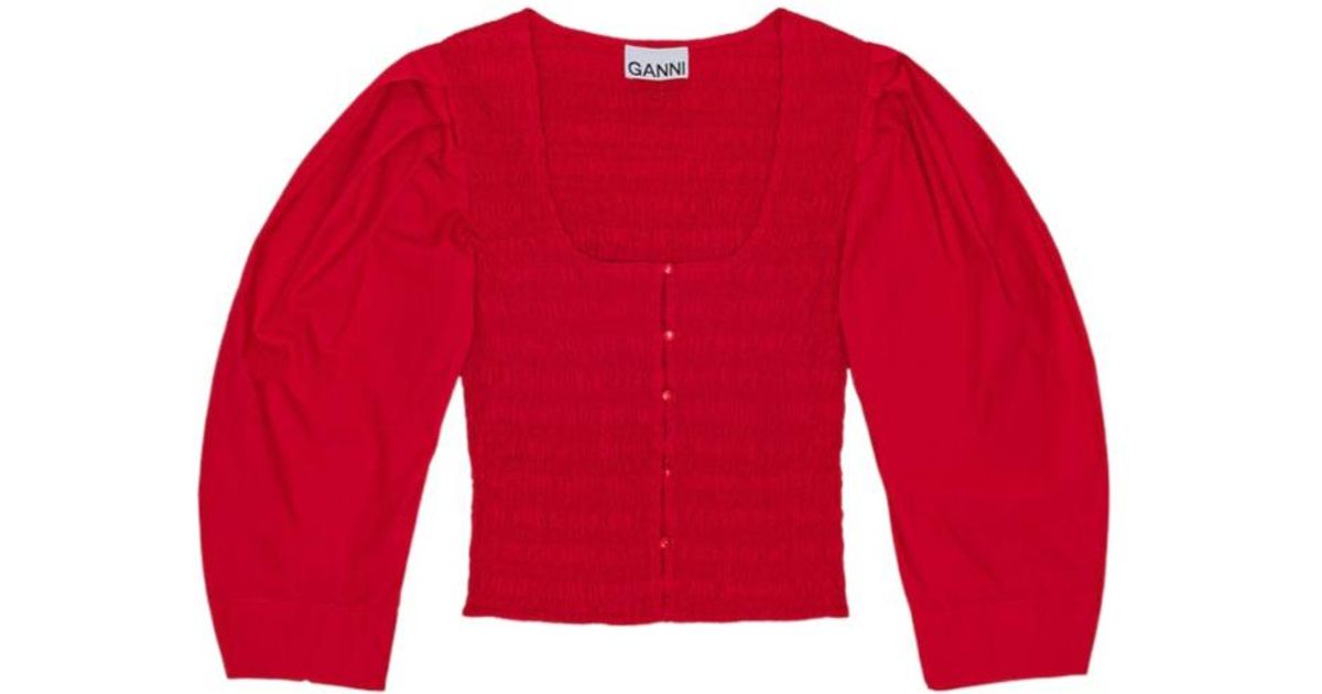 Ganni Wrinkled Blouse in Red | Lyst