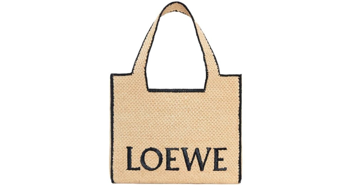 Loewe Logo-Lettering Raffia Tote Bag in Natural | Lyst