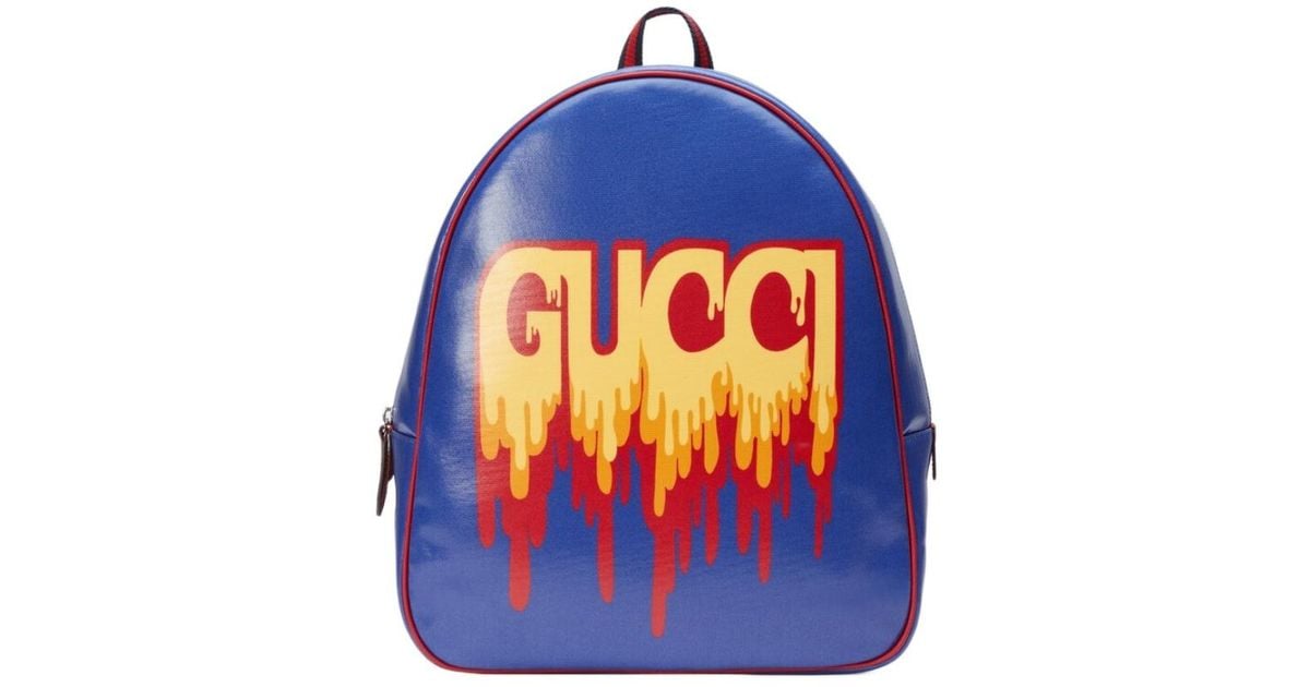 Gucci Drip Logo-Print Backpack in Blue | Lyst