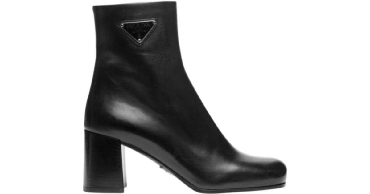 Prada Logo High-Heeled Ankle Boots in Black | Lyst