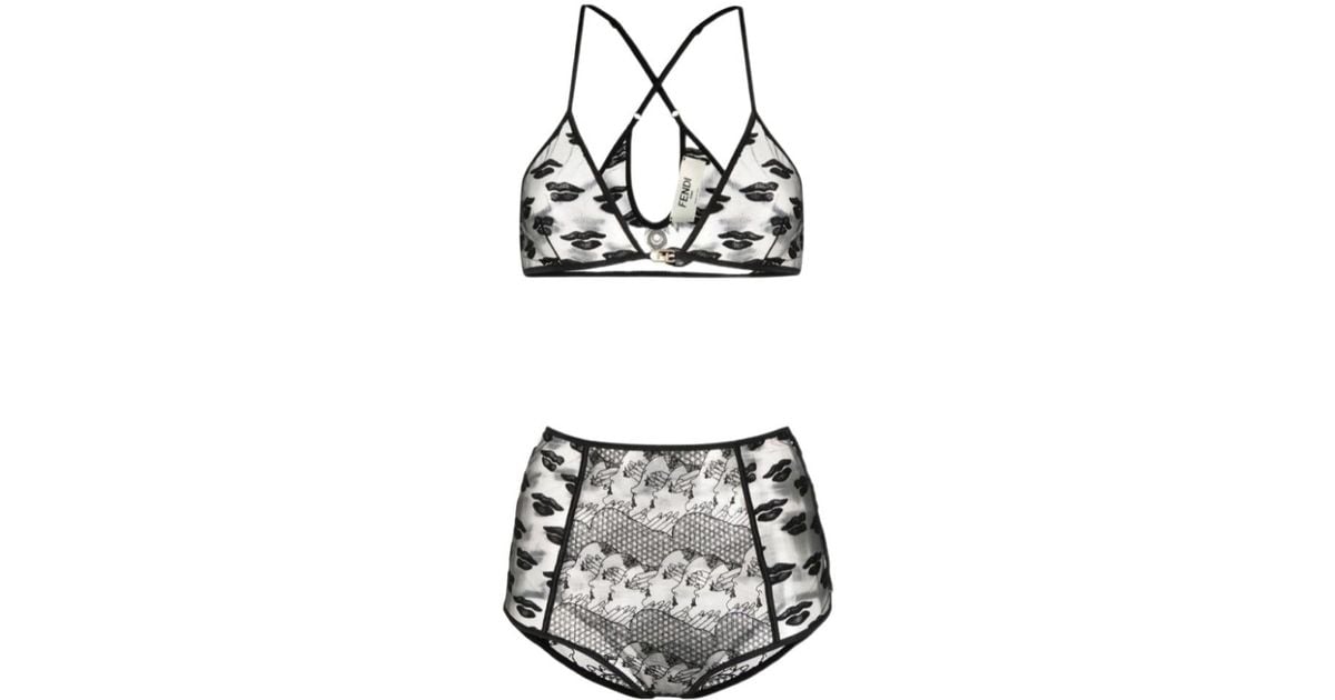 Fendi High-Waisted Lace Lingerie Set in White | Lyst