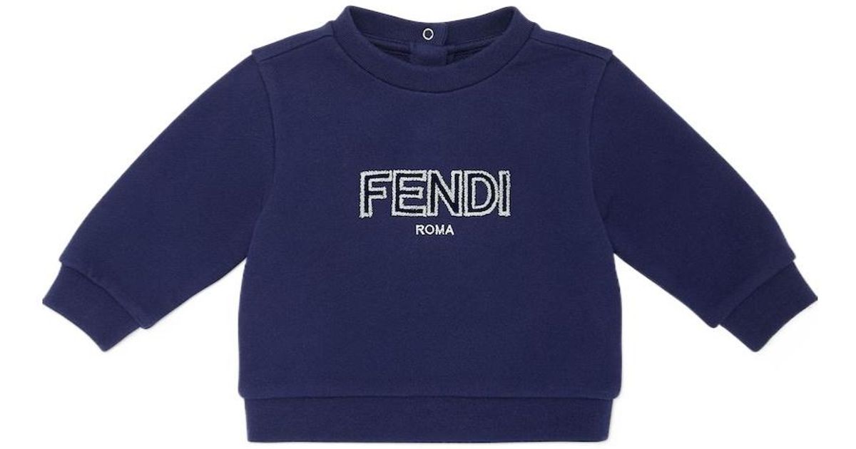 Fendi Logo Round-Neck Sweater in Blue | Lyst