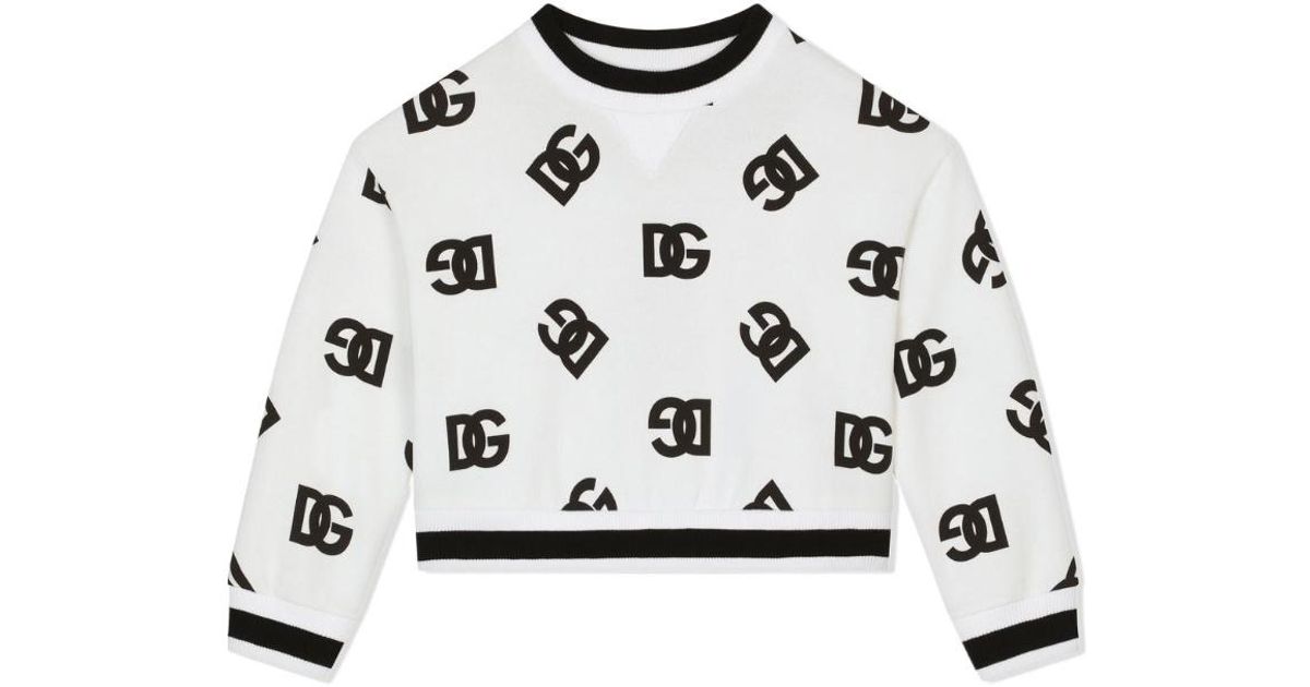 Dolce & Gabbana Dg Logo Printed Short Hoodie in White | Lyst