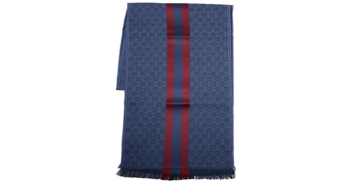 Gucci Stripe Detail Scarf in Blue | Lyst
